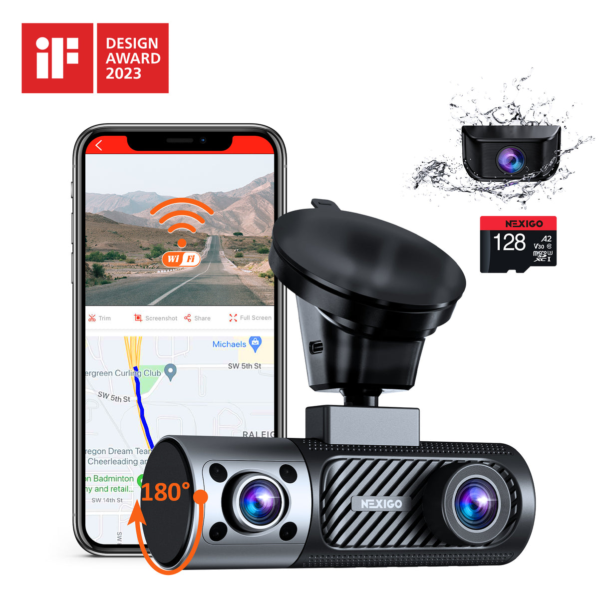 NexiGo D621 Three Channel Dash Cam Dual Front Camera