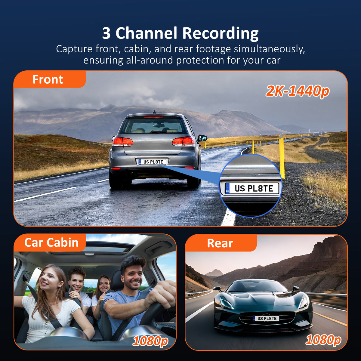 NexiGo D621 Three Channel Dash Cam Dual Front Camera