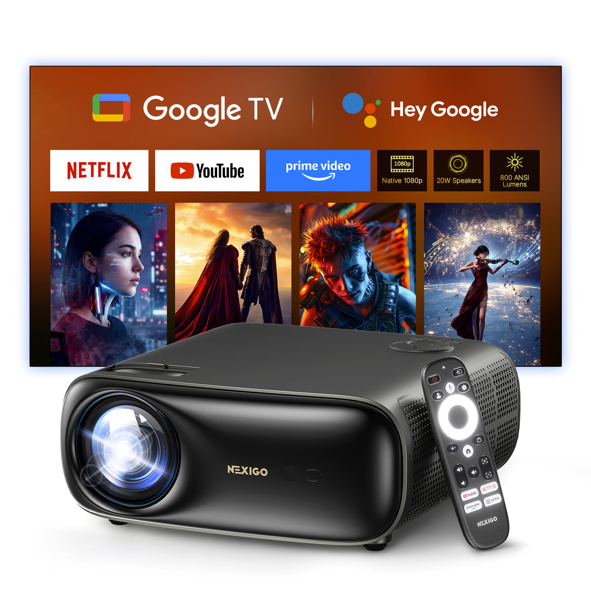 NexiGo PJ40 Pro Smart Projector with Google TV